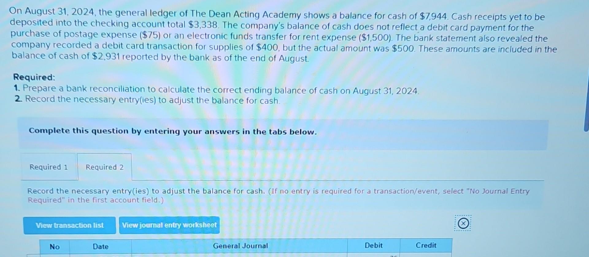Solved On August 31,2024 , the general ledger of The Dean | Chegg.com