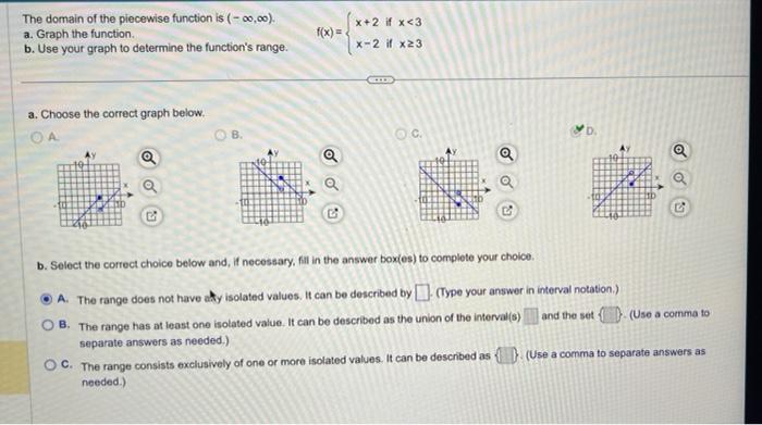 Solved The domain of the piecewise function is (−∞,∞). a. | Chegg.com