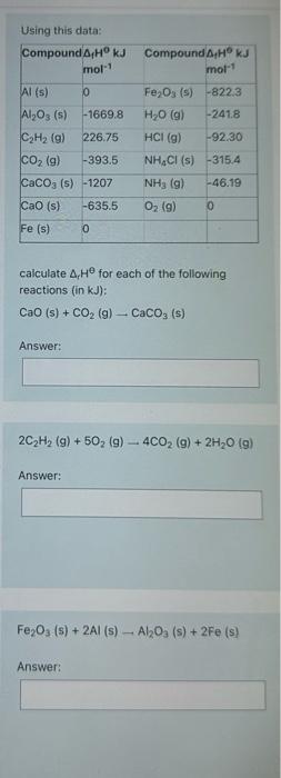 Solved calculate ΔrH⊖ for each of the following reactions | Chegg.com