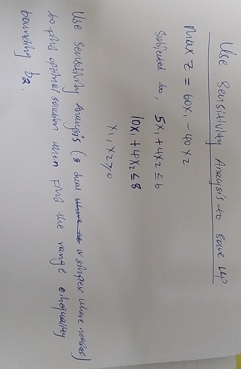 Solved Use Sensitivity Analysis to solve a llp ﻿Max | Chegg.com
