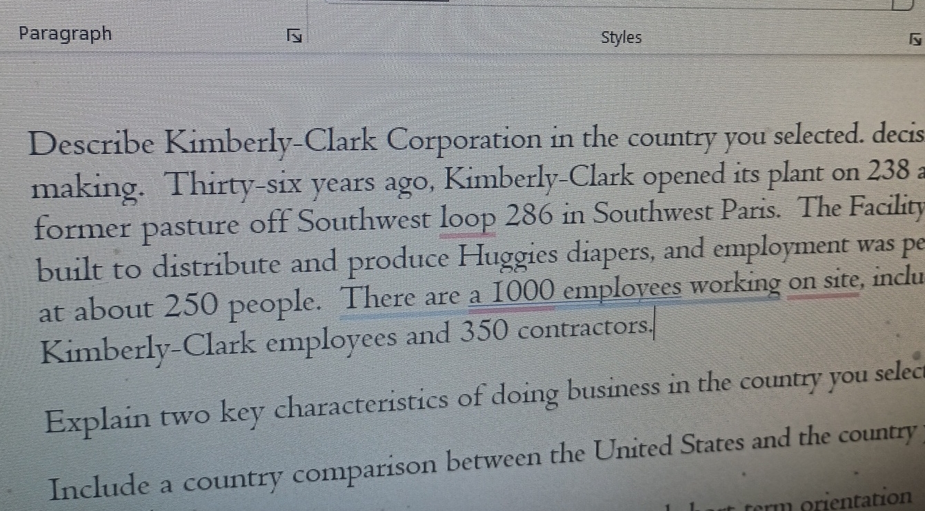 Solved Describe Kimberly-Clark Corporation in the country | Chegg.com