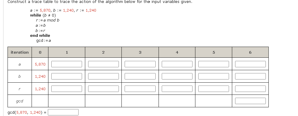 [Solved]: Construct a trace table to trace the action of t