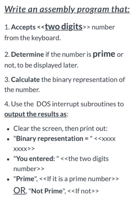 Solved Write an assembly program that: 1. Accepts number | Chegg.com