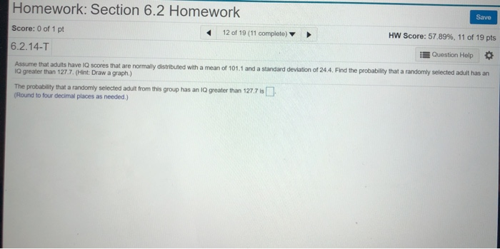 Solved Homework Section 6 2 Homework Save Score 0 Of 1 Pt