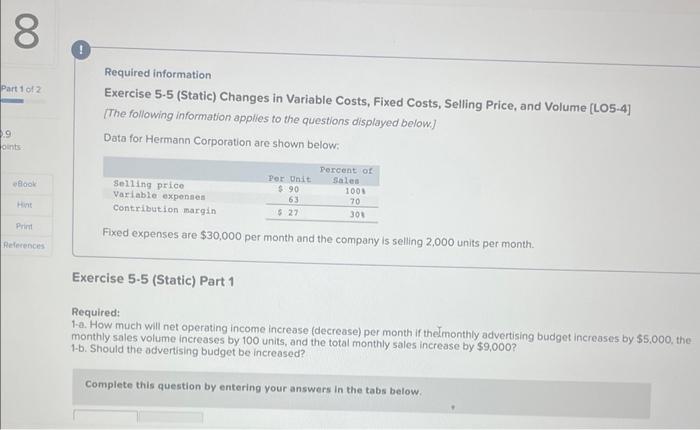 Solved Required information Exercise 5.5 (Static) Changes in | Chegg.com