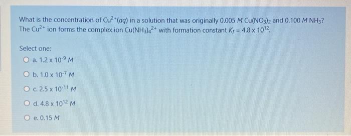 Solved What is the concentration of Cu2+ (aq) in a solution | Chegg.com