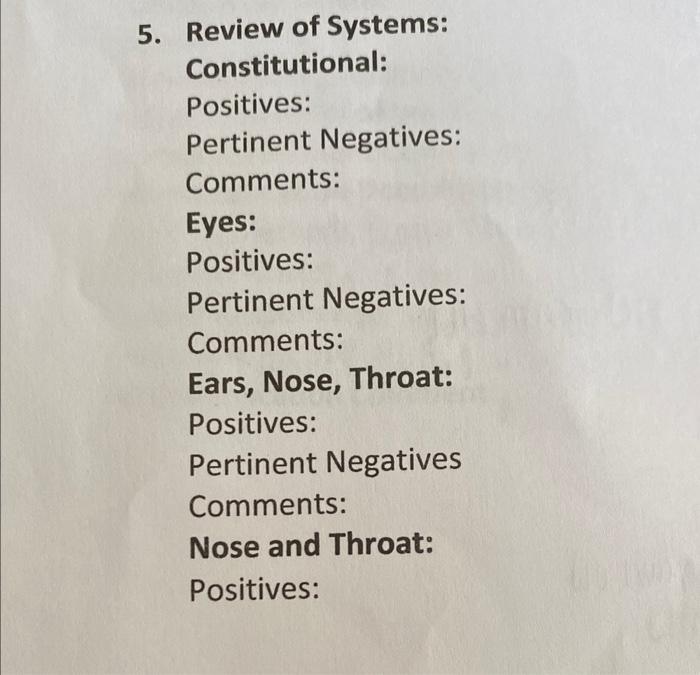 Solved 5. Review of Systems: Constitutional: Positives: | Chegg.com