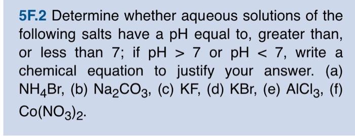 Solved 5F.2 Determine whether aqueous solutions of the | Chegg.com