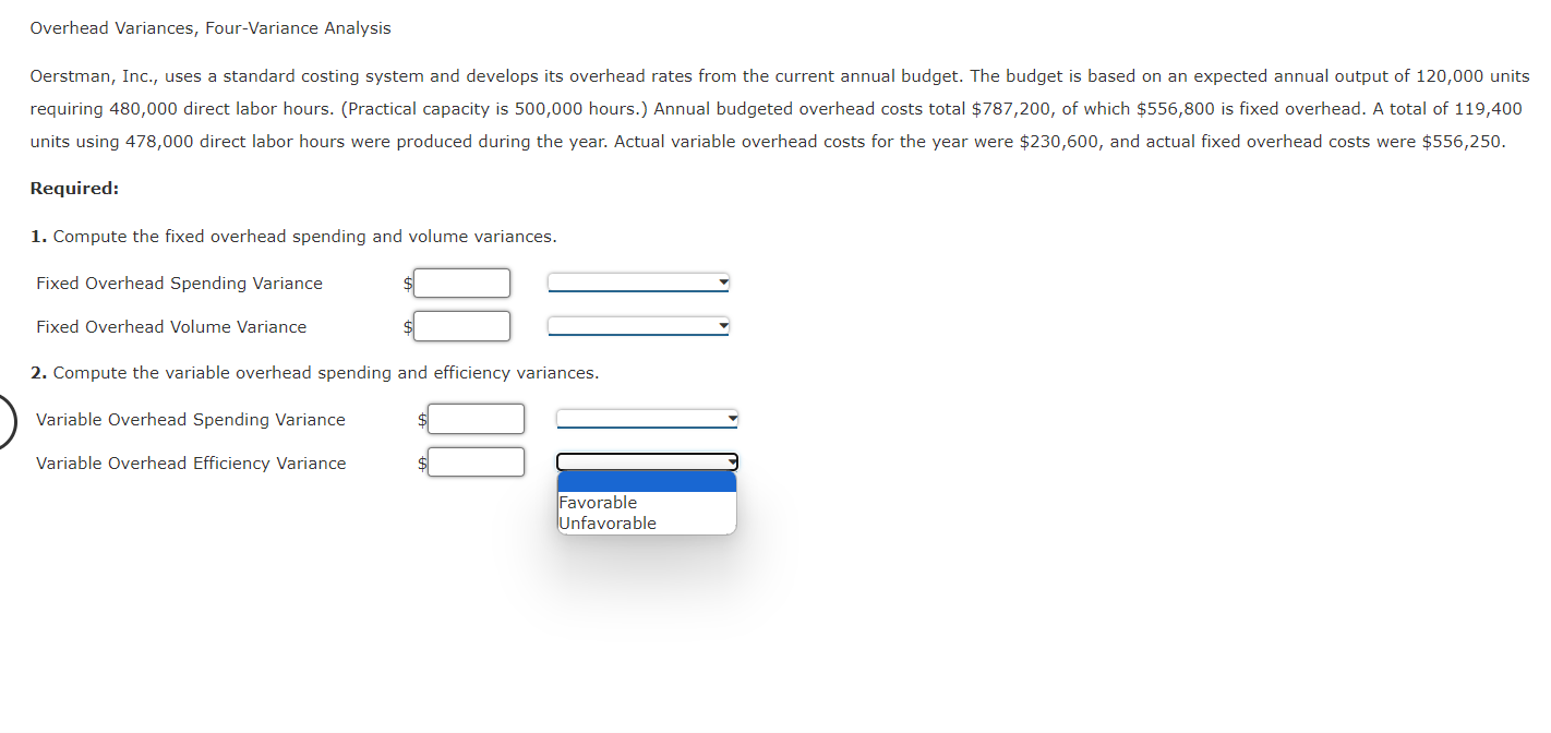 Solved Overhead Variances, Four-Variance | Chegg.com