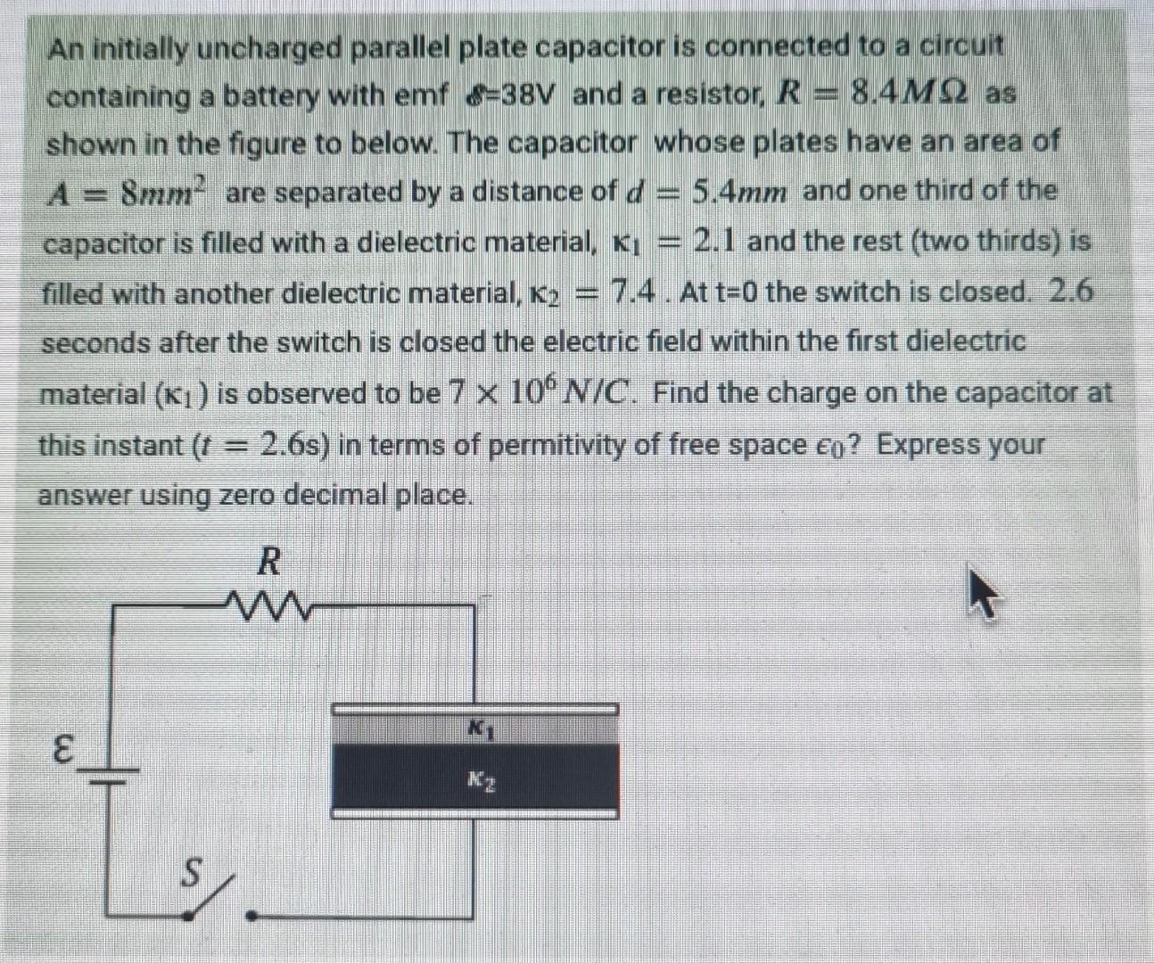 Solved An initially uncharged parallel plate capacitor is | Chegg.com