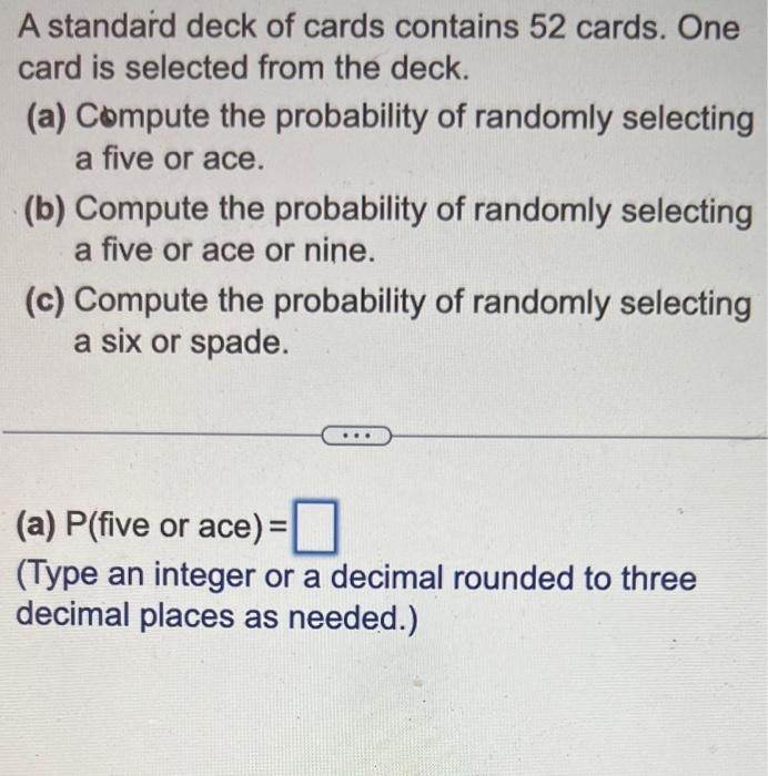 Solved A standard deck of cards contains 52 cards. One card | Chegg.com