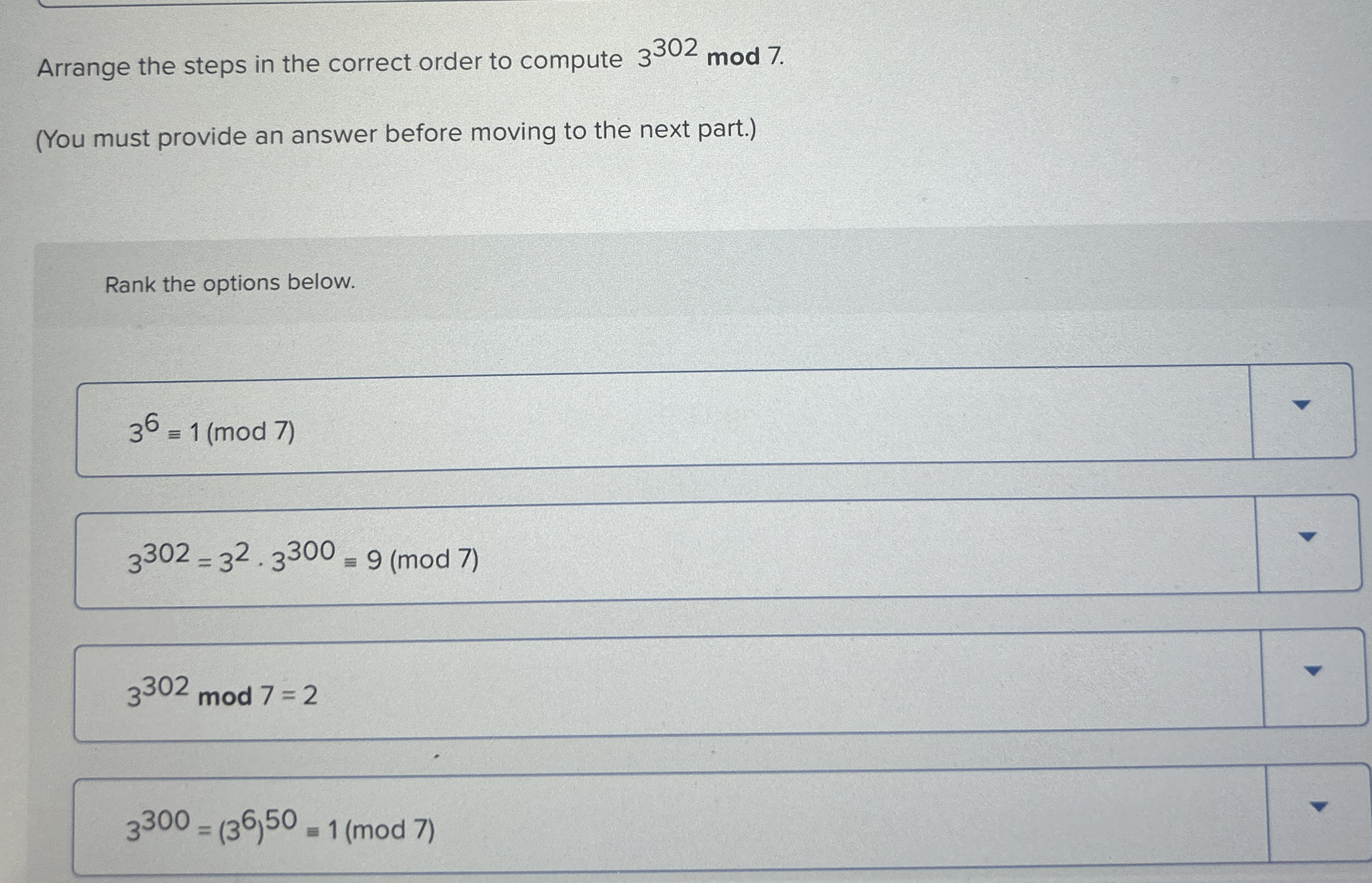 Solved Arrange the steps in the correct order to compute | Chegg.com