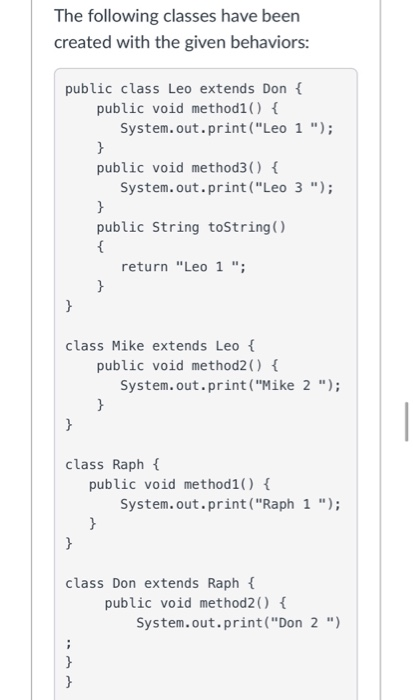 Solved The following classes have been created with the | Chegg.com
