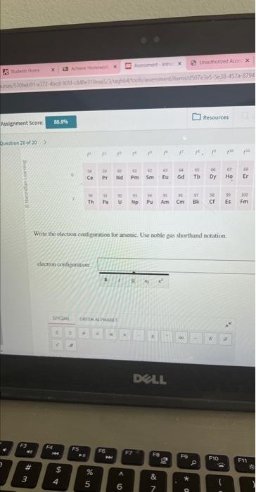 Solved Write The Electron Configuration For Arsenic Use