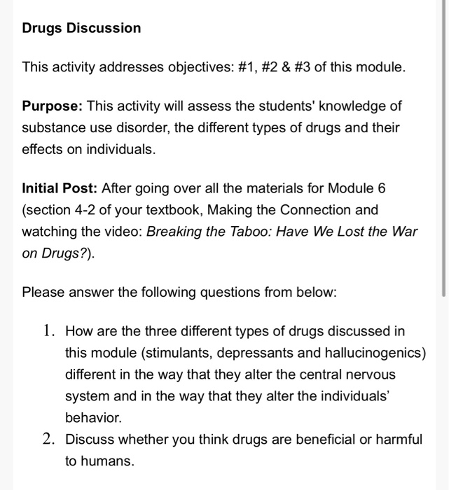 Solved Drugs Discussion This activity addresses objectives: | Chegg.com