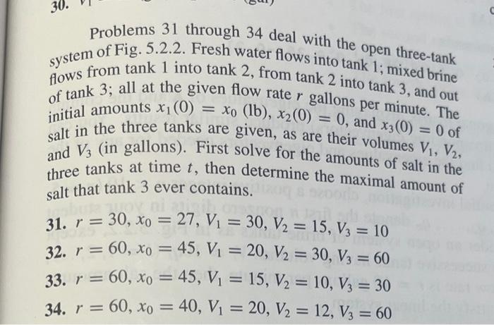 Solved Problems 31 through 34 deal with the open three-tank | Chegg.com