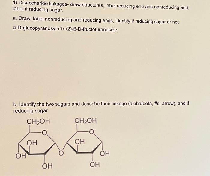 Solved 4) Disaccharide linkages- draw structures, label | Chegg.com