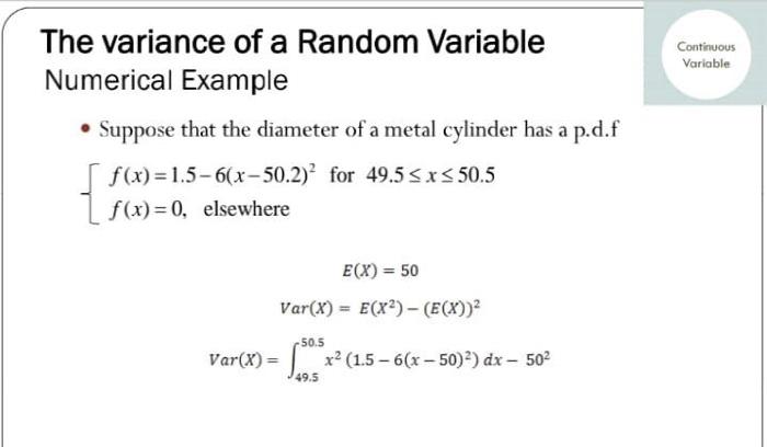 Solved The variance of a Random Variable Numerical Example - | Chegg.com