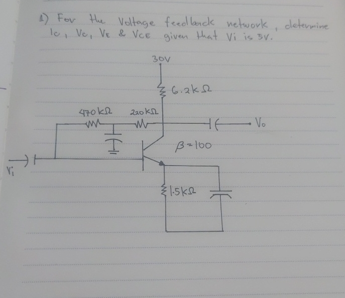 For the Voltage feedback network, determine Io, V0,VE | Chegg.com