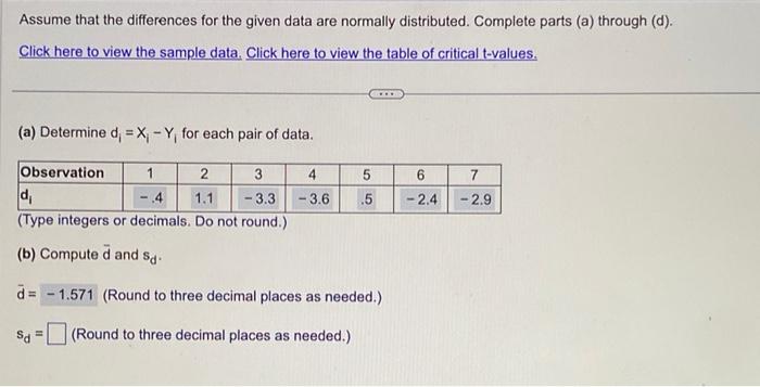 Solved Assume that the differences for the given data are | Chegg.com