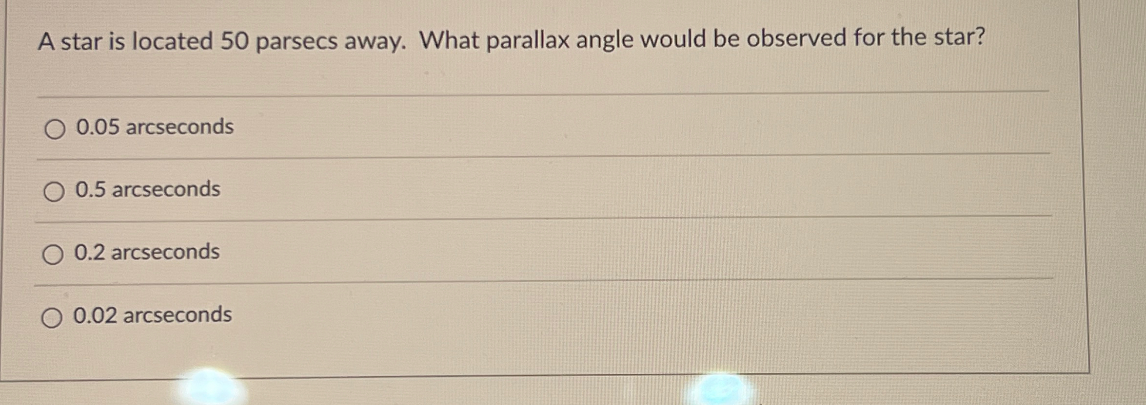 Solved A star is located 50 ﻿parsecs away. What parallax | Chegg.com