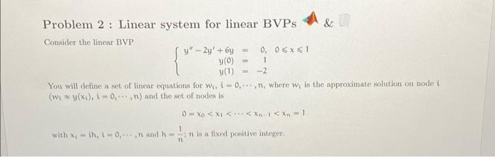 Solved Problem 2 : Linear system for linear BVPs & Consider | Chegg.com