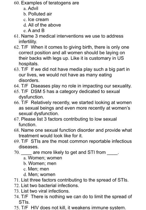 Solved 60. Examples of teratogens are a. Advil b. Polluted | Chegg.com