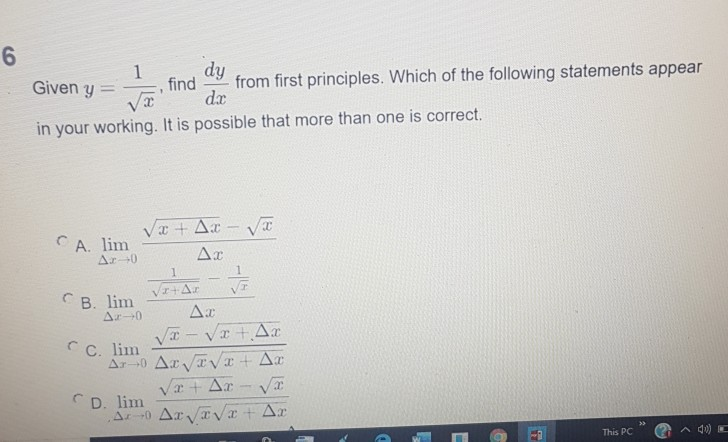 Solved 6 1 dy Given y = find from first principles. Which of | Chegg.com