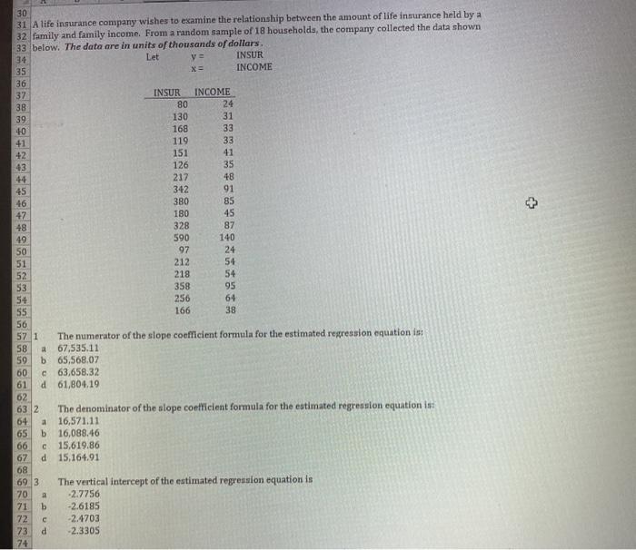 Solved 30 31 A life insurance company wishes to examine the | Chegg.com