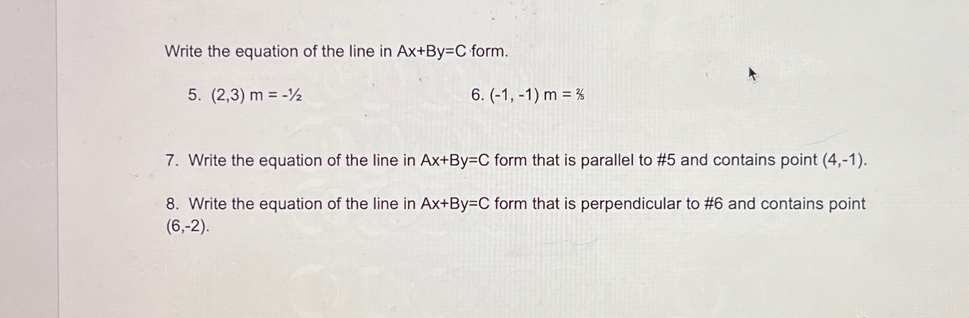 Solved Write the equation of the line in Ax+By=C | Chegg.com