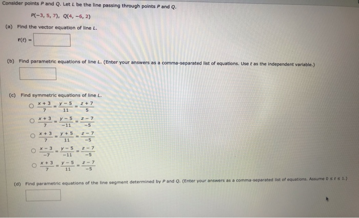 Solved Consider points P and Q. Let L be the line passing | Chegg.com