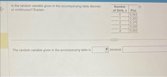 Solved Is the random variable given in the accompanying | Chegg.com