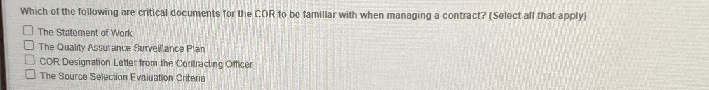 Solved Which of the following are critical documents for the | Chegg.com