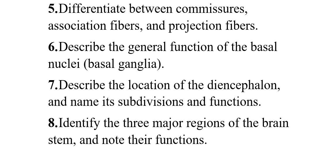 Solved 5.Differentiate between commissures, association | Chegg.com