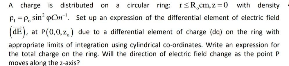 Solved A charge is distributed on a circular ring: | Chegg.com