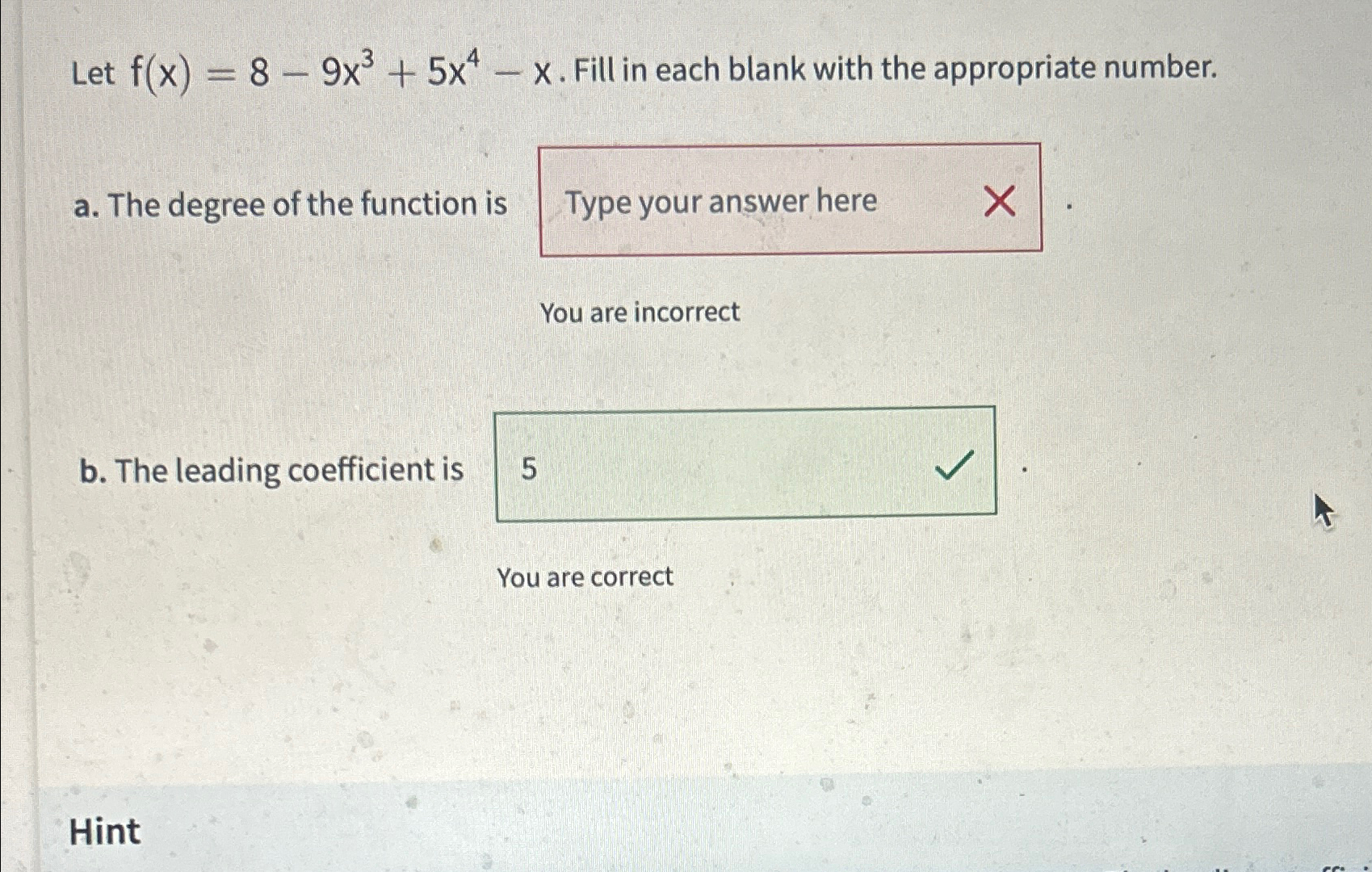 Solved Let f(x)=8-9x3+5x4-x. ﻿Fill in each blank with the | Chegg.com