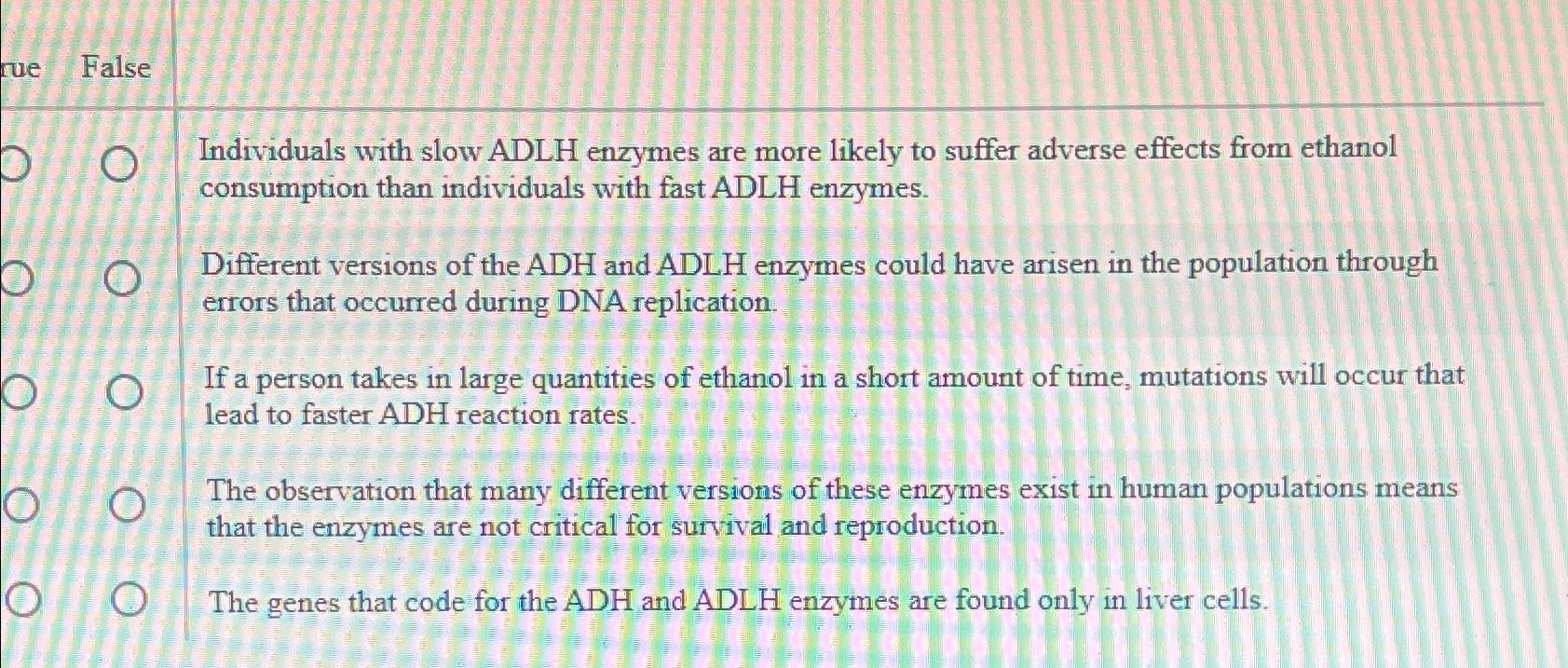 Solved Individuals with slow ADLH enzymes are more likely to | Chegg.com