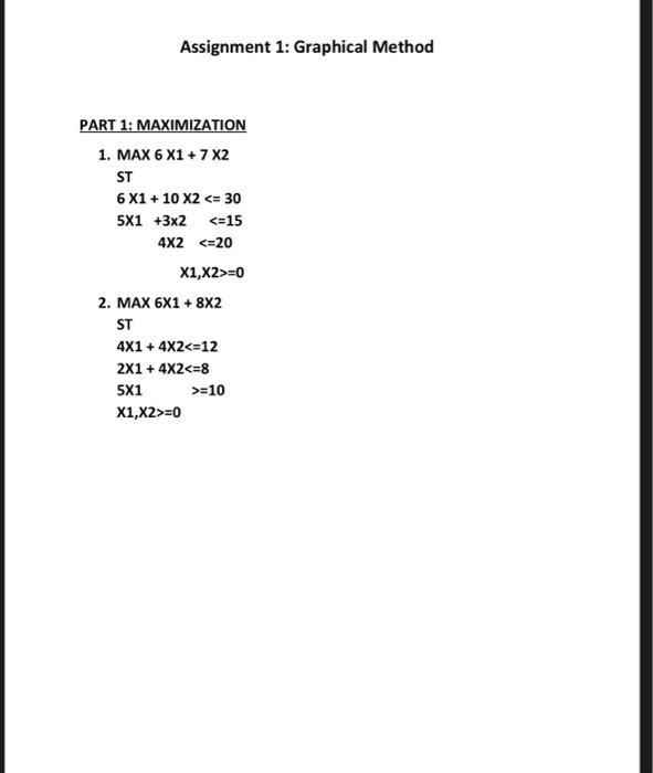 Solved Assignment 1: Graphical Method | Chegg.com