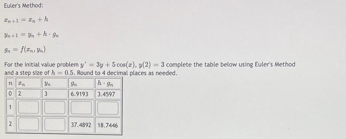 Solved Euler's Method: xn+1=xn+hyn+1=yn+h⋅gngn=f(xn,yn) For | Chegg.com