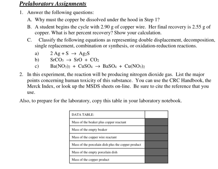 Prelaboratory Assignments 1. Answer the following | Chegg.com
