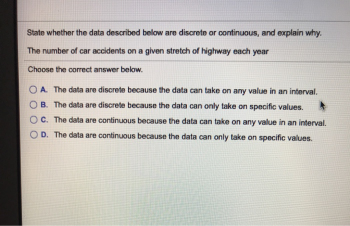 Solved State whether the data described below are discrete | Chegg.com