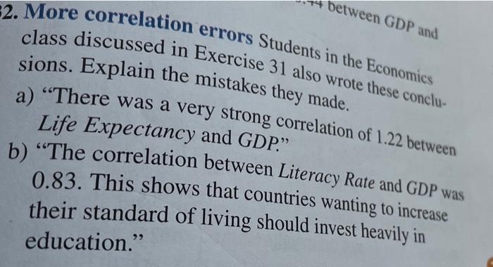 Solved between GDP and 2. More correlation errors Students | Chegg.com