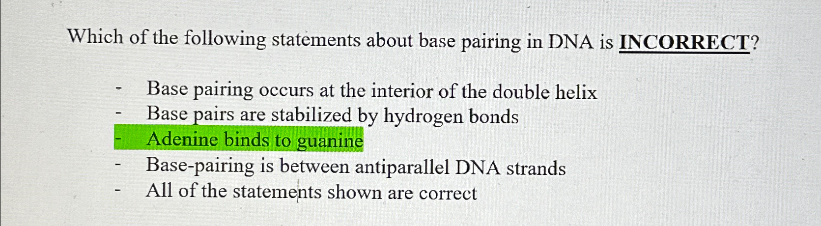 Solved Which of the following statements about base pairing | Chegg.com