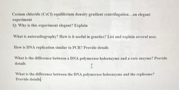 Solved Cesium chloride (CCI) equilibrium density gradient | Chegg.com