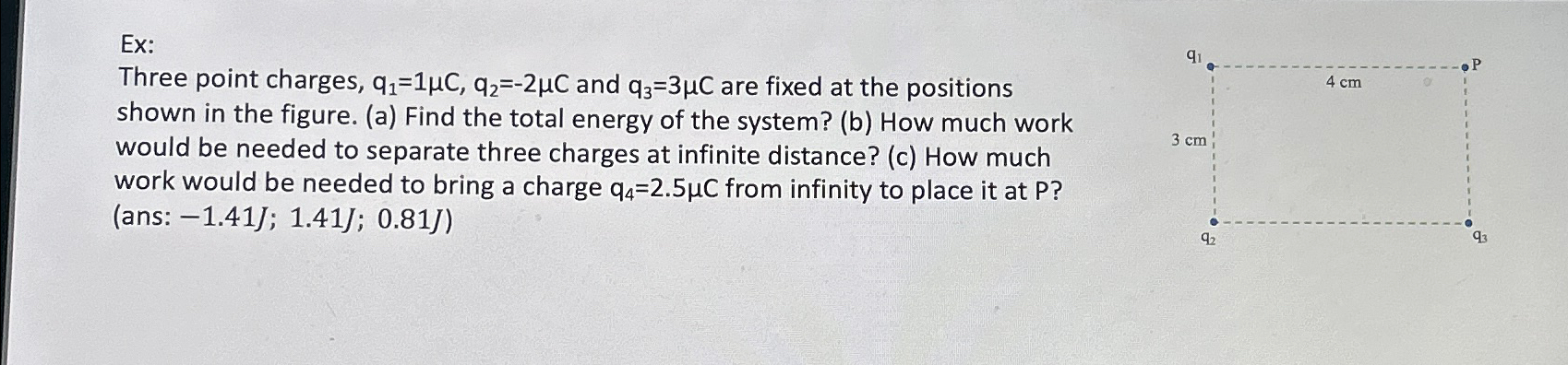 Solved Ex:Three point charges, q1=1μC,q2=-2μC ﻿and q3=3μC | Chegg.com