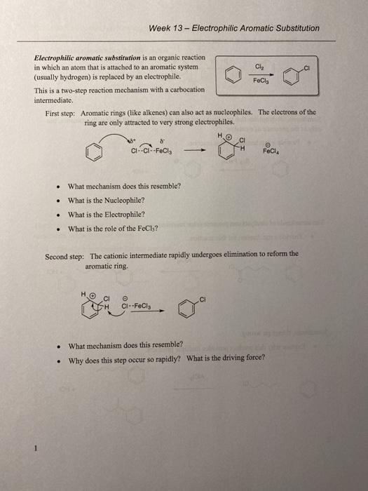 Solved Week 13 - Electrophilic Aromatic Substitution | Chegg.com