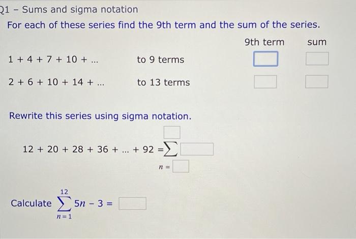 Solved 21 - Sums and sigma notation For each of these series | Chegg.com