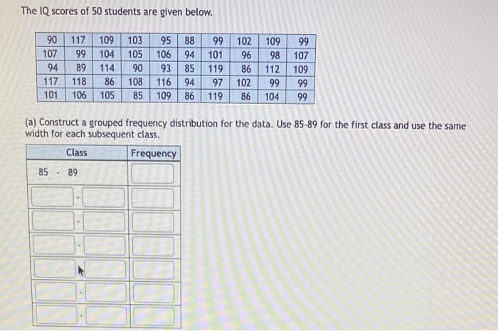 Solved The IQ scores of 50 students are given below. (a) | Chegg.com