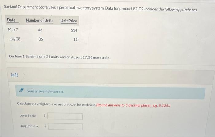 Solved Sunland Department Store uses a perpetual inventory | Chegg.com