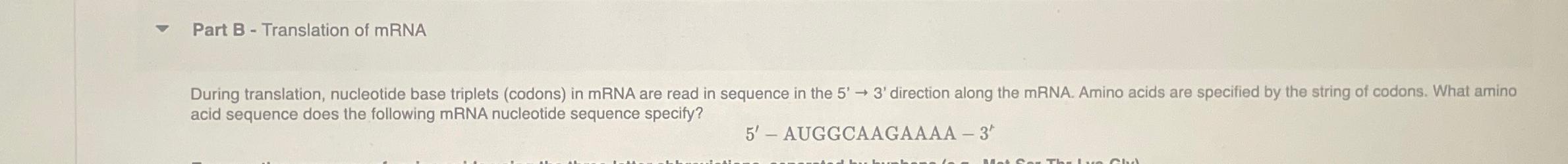 Solved Part B - ﻿Translation of mRNADuring translation, | Chegg.com